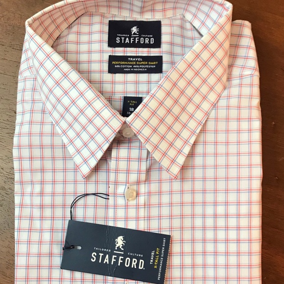 Stafford | Shirts | New Stafford Dress Shirt Coral Check Sz 8 Xt | Poshmark